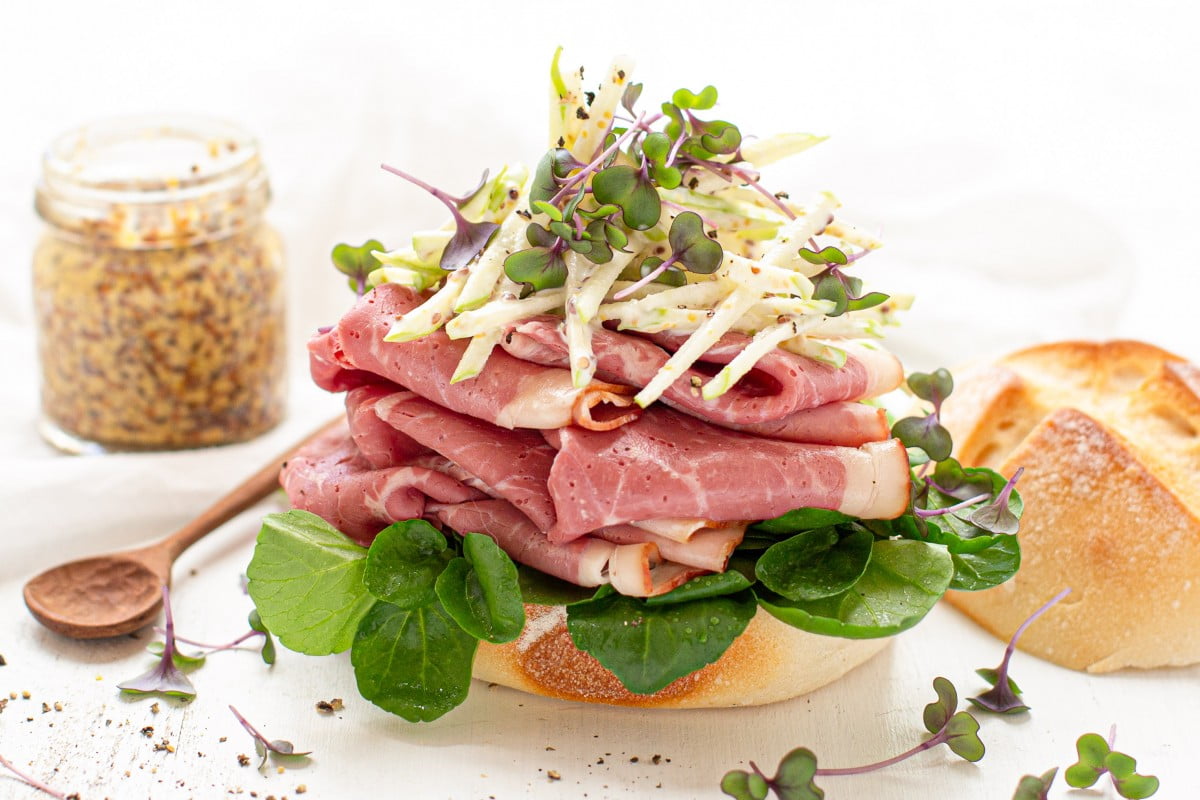 SMOKED WAGYU BEEF ROLLS WITH WATERCRESS & APPLE REMOULADE | P.E. foods